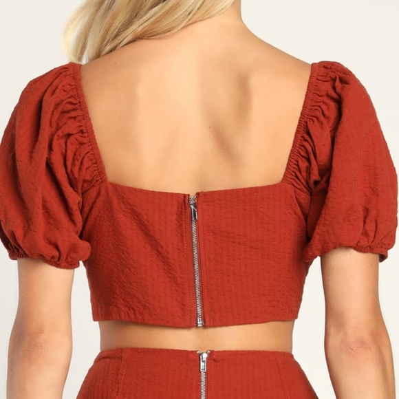 Lulus | Tops | Nwt Lulus Seeking Romance Rust Brown Puff Sleeve Crop ...
